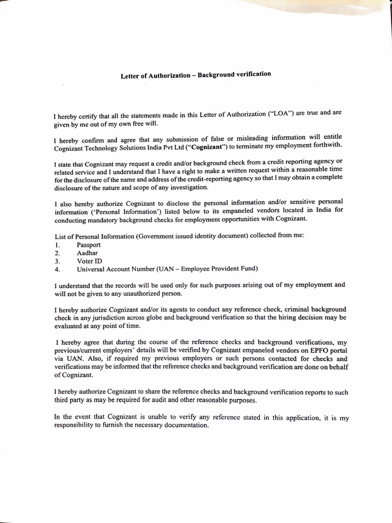 LOA Print | PDF | Background Check