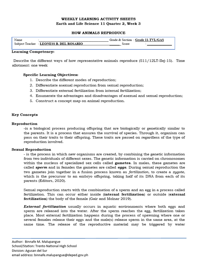 ELS_Q2_Week-3 | PDF | Egg | Sexual Reproduction