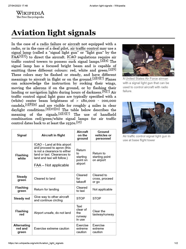 Aviation Light Gun Signal Guide | PDF | Air Traffic Control | Airport