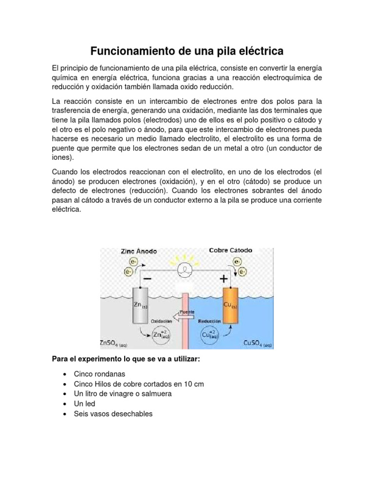 Funcionamiento de una pila eléctrica | PDF