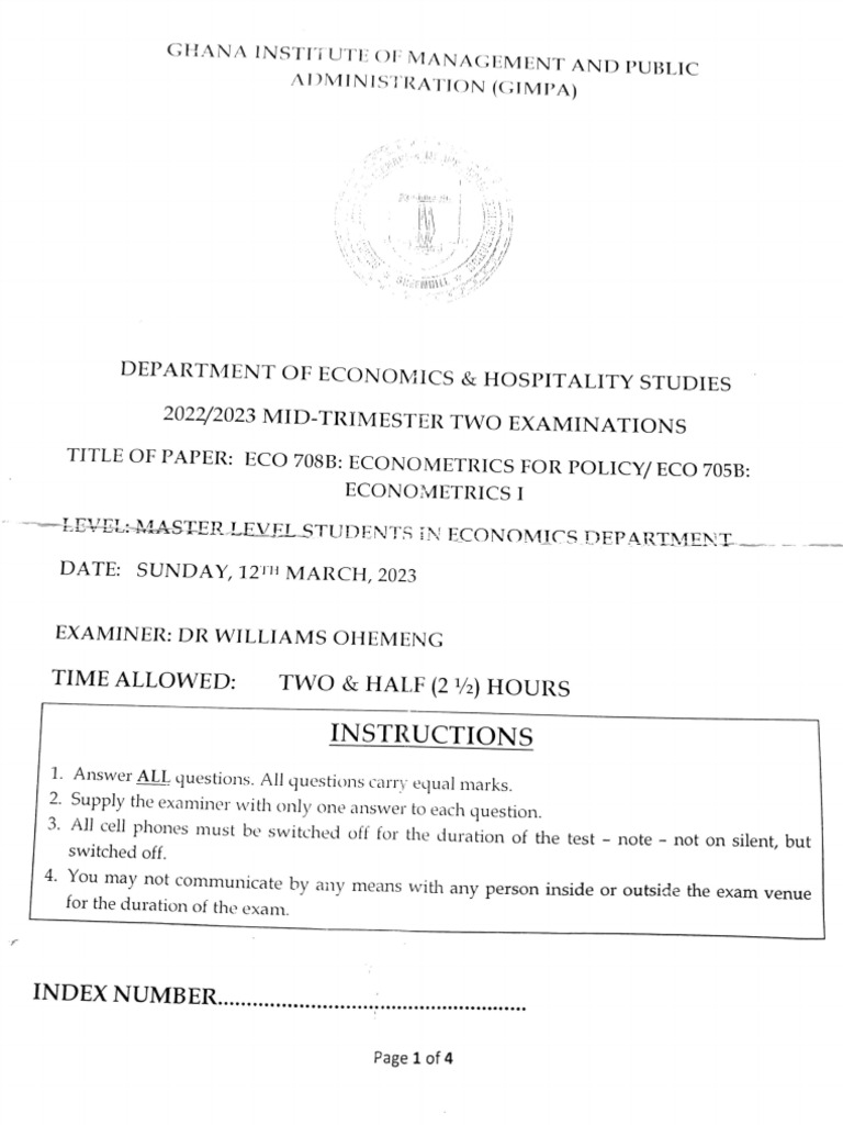 Econometrics I 2022-2023 MIDTRIMESTER EXAM | PDF