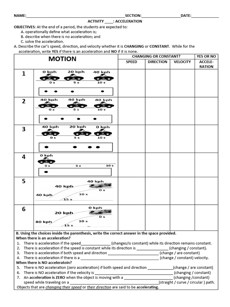 SW-1 Acceleration 2022-2023 | PDF | Acceleration | Physical Quantities
