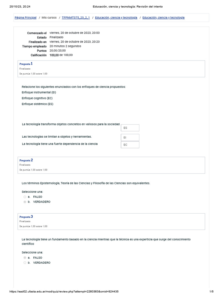 Educación, Ciencia y Tecnología - Revisión Del Intento | PDF | Verdad | Conocimiento