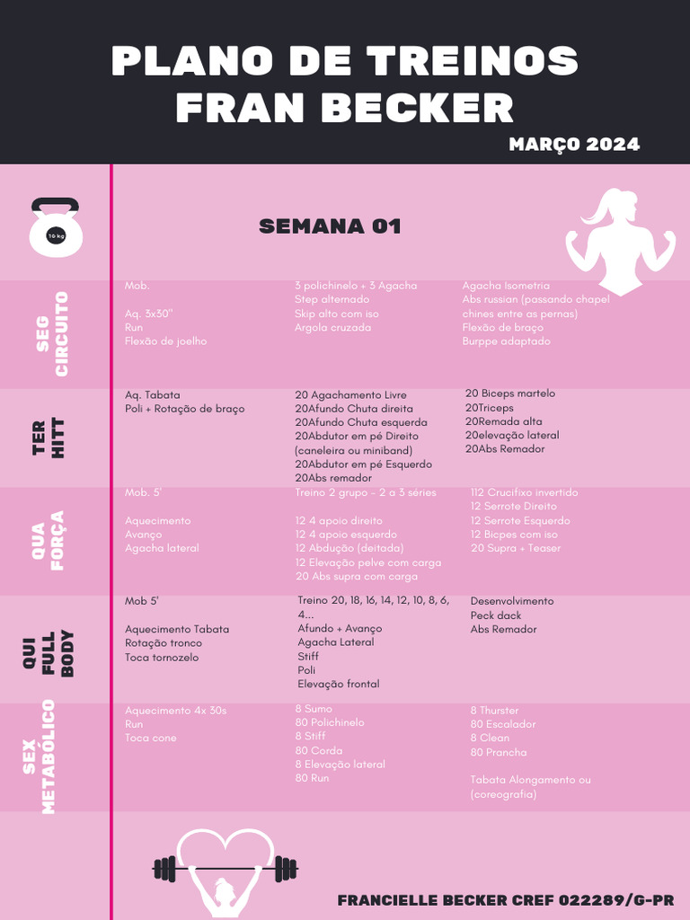 Plano de Treinos Fran Becker: Circuitos e HIIT | PDF | Sistema ...
