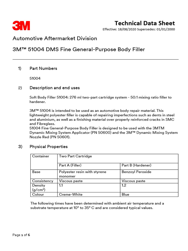 3m Dms Fine General Purpose Body Filler 51004 Technical Datasheet en Eu ...