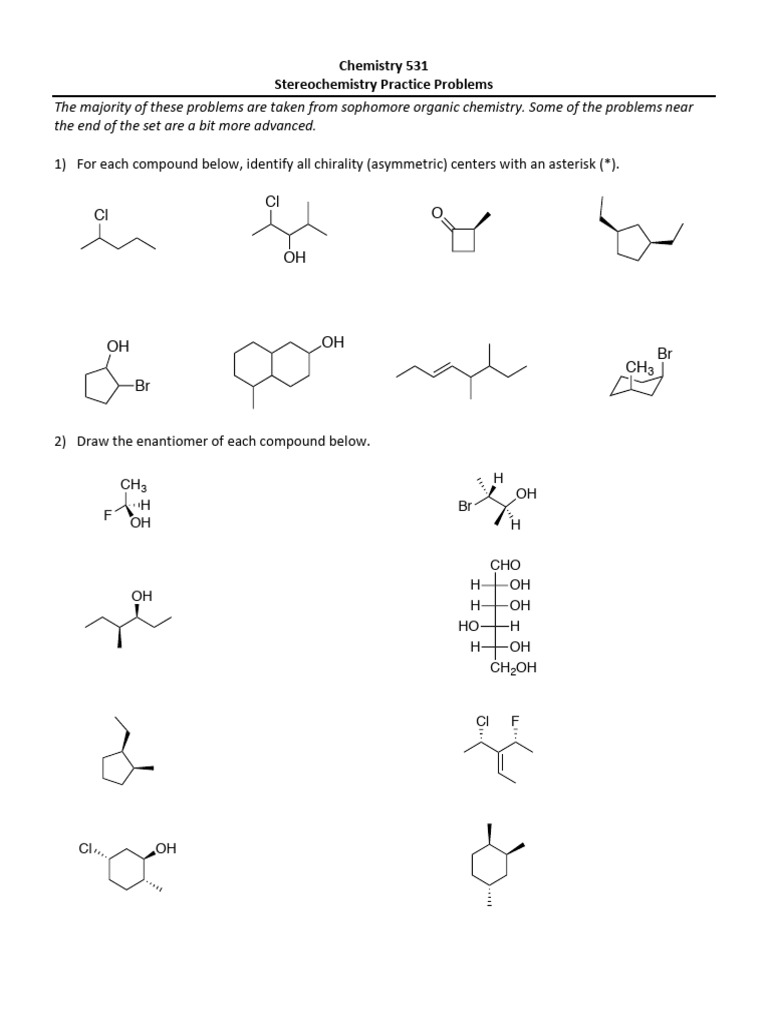 531_Stereochem Practice | PDF | Chirality (Chemistry) | Chemistry