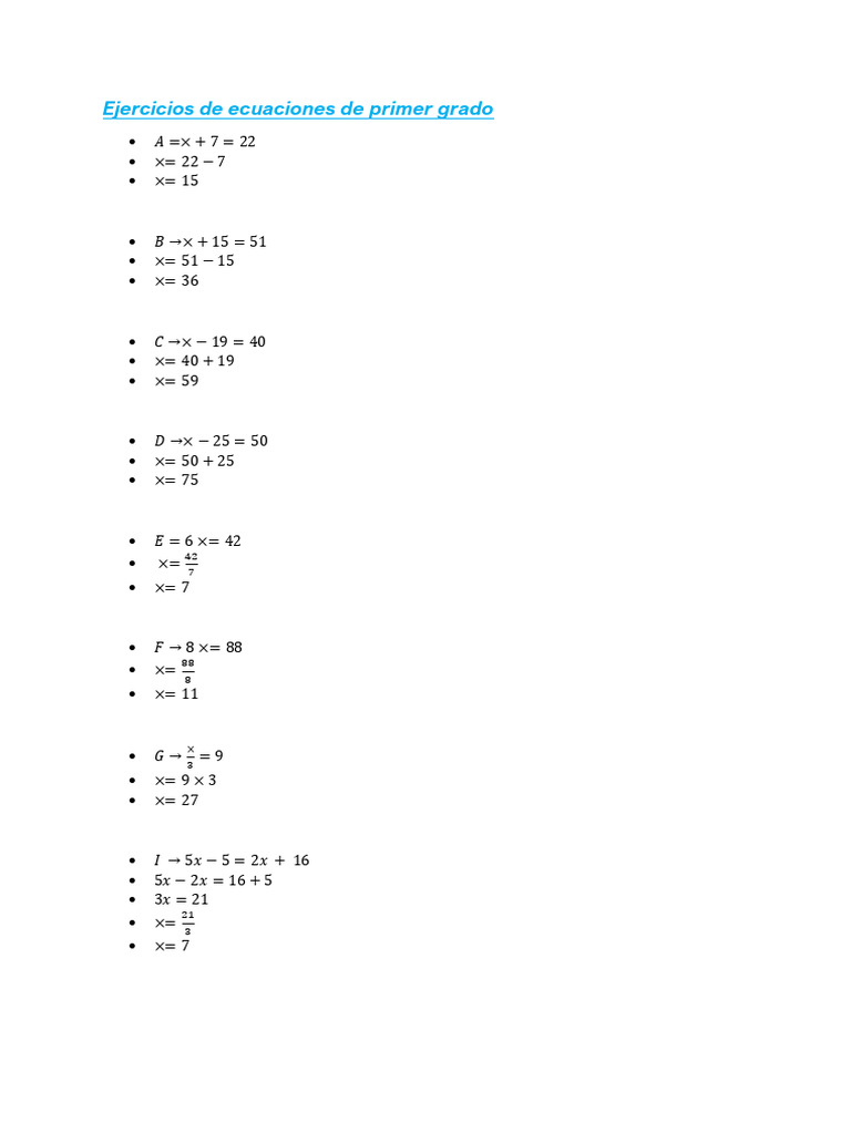 Ejercicios de Ecuaciones de Primer Grado | PDF | Teaching Methods & Materials
