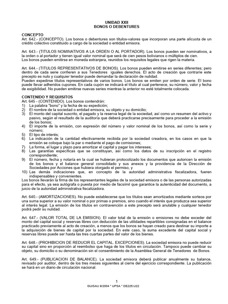 U22 Bonos o Debentures (Codigo) | PDF | Compartir (Finanzas) | Estatuto de limitaciones