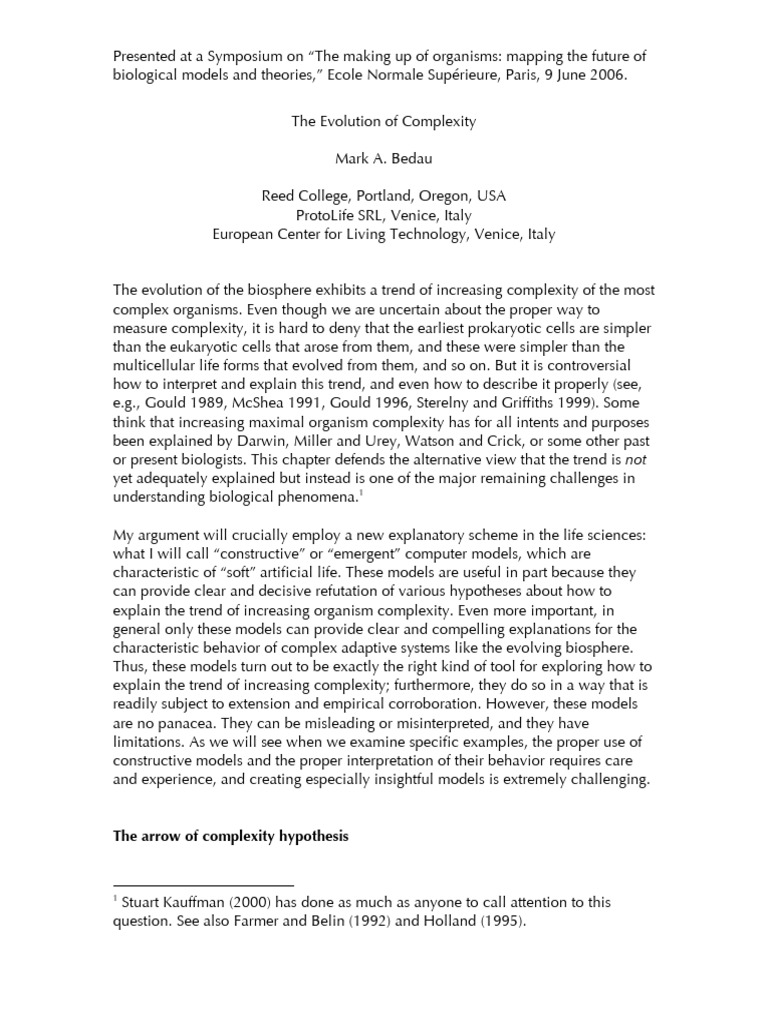 Bedau Arrow | PDF | Evolution | Complexity