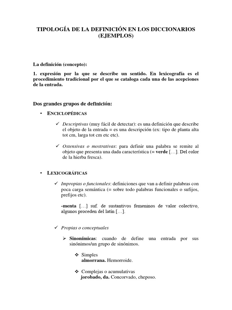 Tipología de La Definición en Los Diccionarios (Ejemplos) | PDF ...
