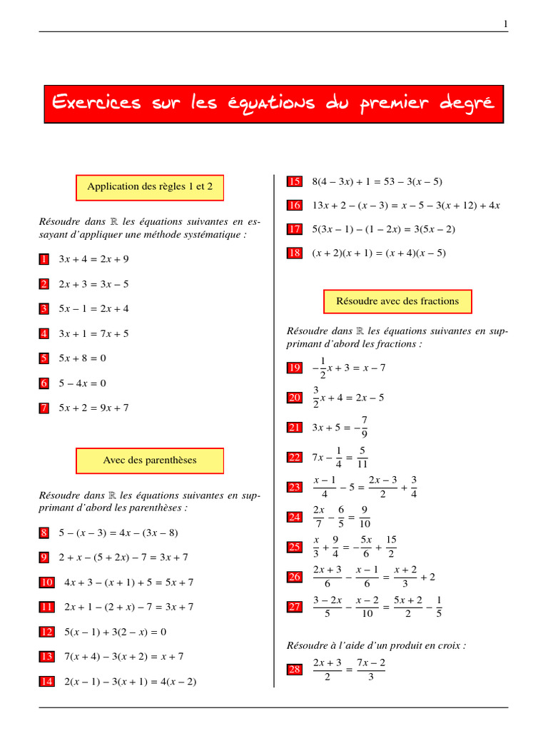 Exercices corrigés d'équations du 1er degré | PDF | Objets ...