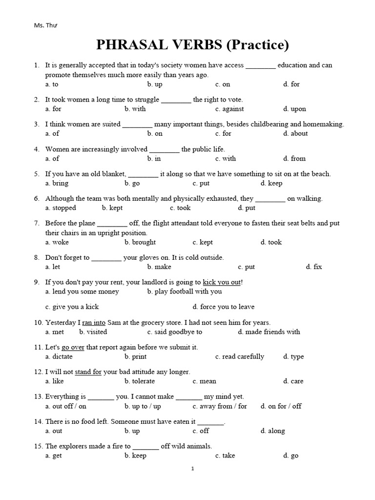 Phrasal Verbs Practice Exercises | PDF