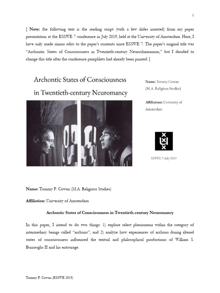Archontic States of Consciousness in Twe | PDF | Consciousness | Gnosticism