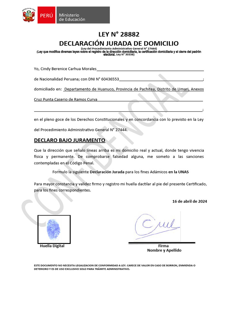 Declaracion Jurada Domiciliaria | PDF | Derecho