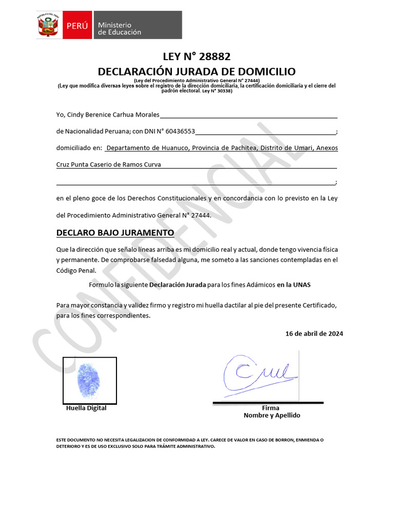 Declaracion Jurada Domiciliaria | PDF | Derecho