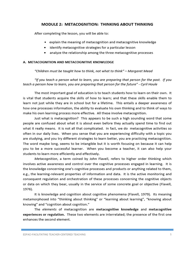 Module 2 | PDF | Metacognition | Learning