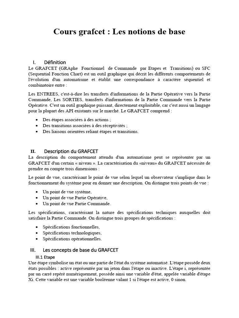 Cours Grafcet Les Notions de Base | PDF | Parallélisme (informatique)