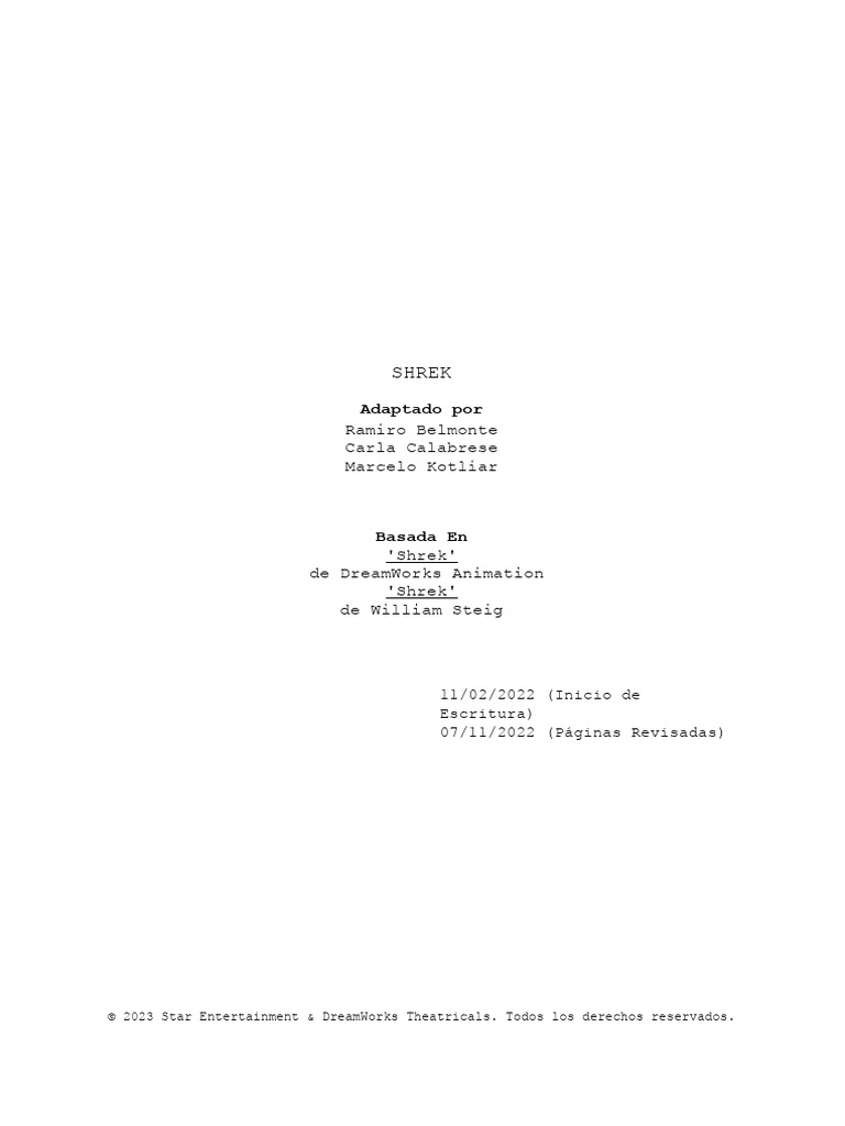 Shrek El Musical Gui n Adaptado PDF