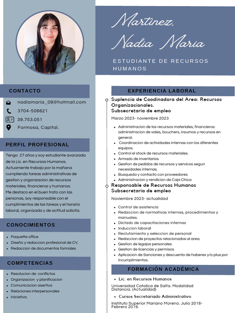 CV - Nadia Martinez Diciembre 2023 | PDF | Gestión de recursos humanos ...