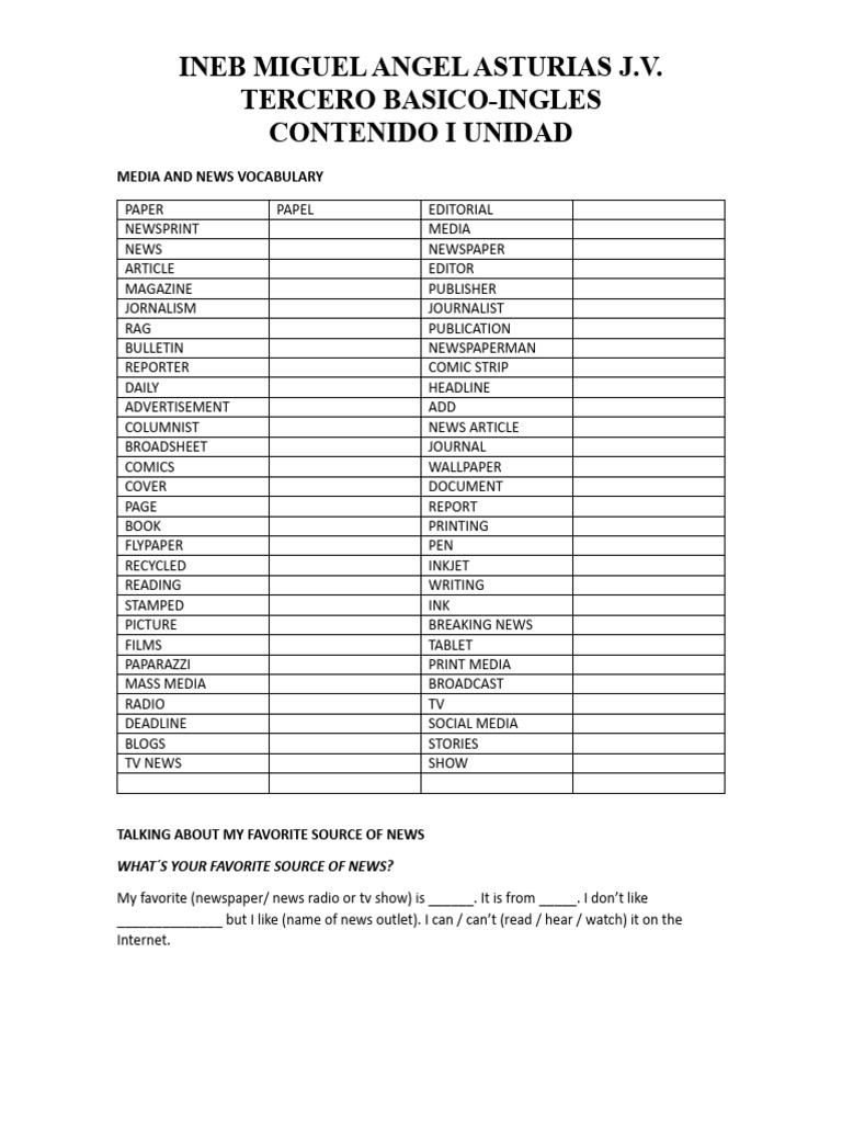 English Content 3RD Grade English | PDF | Mass Media | News