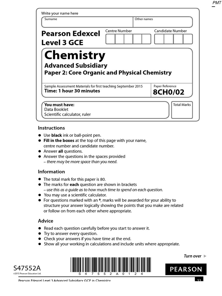 Specimen QP - Paper 2 Edexcel Chemistry AS-Level | PDF