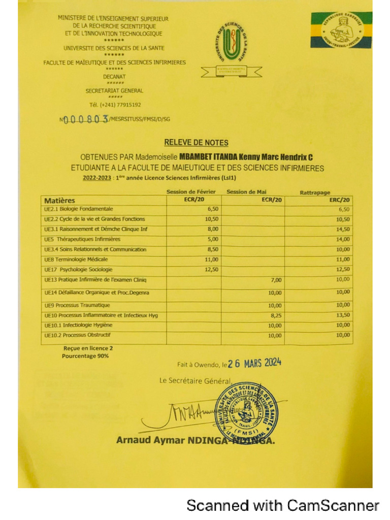 Relevé de Note | PDF