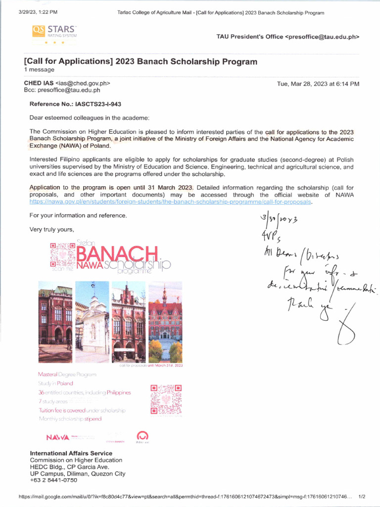 CHED IAS - Call For Applications - 2023 Banach Scholarship Program ...