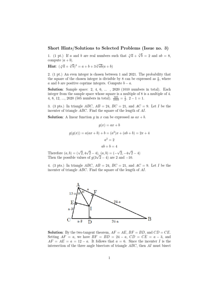 Issue 3 Problems and Solutions | PDF | Square Root | Triangle