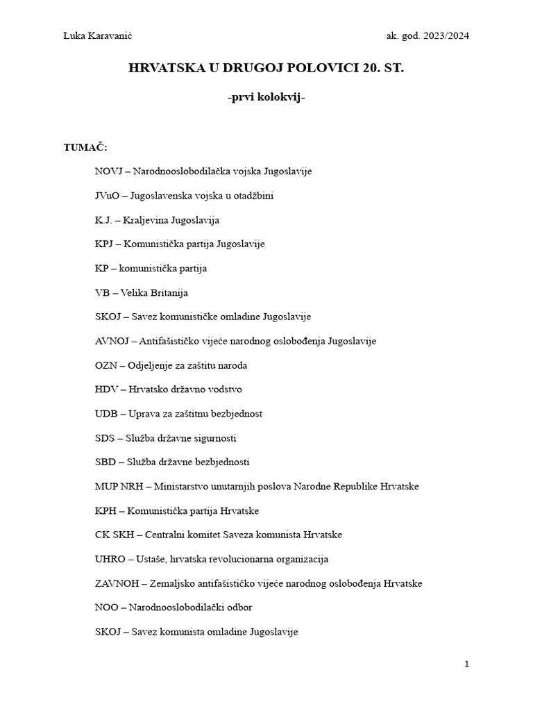 HRV - 2.pol - 20.ST - Prvi - Kolokvij | PDF