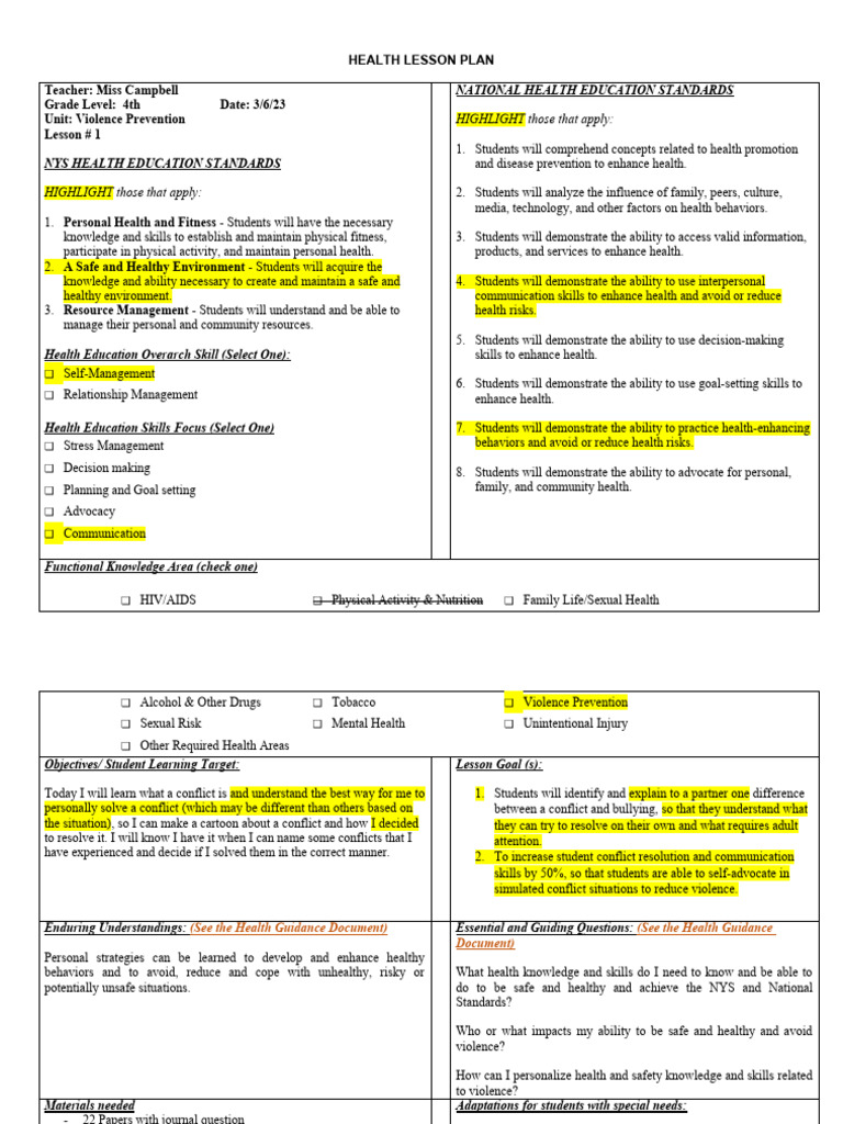 revised campbell violence prevention lesson 645 2 | PDF | Educational ...