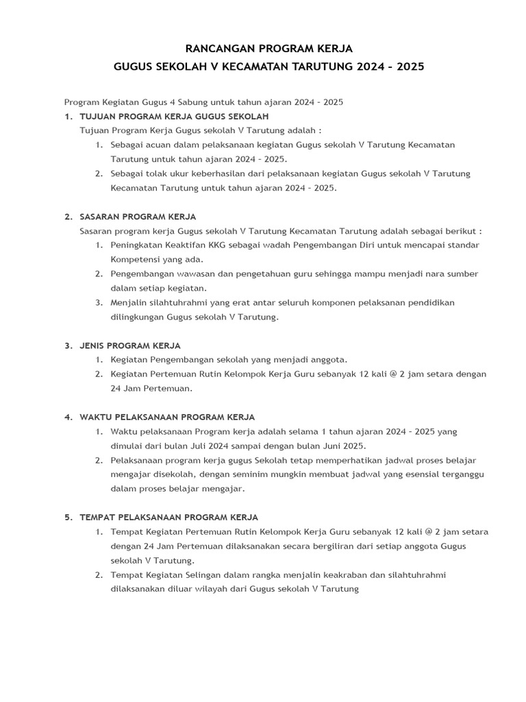 Program Kerja Gugus 2024 | PDF