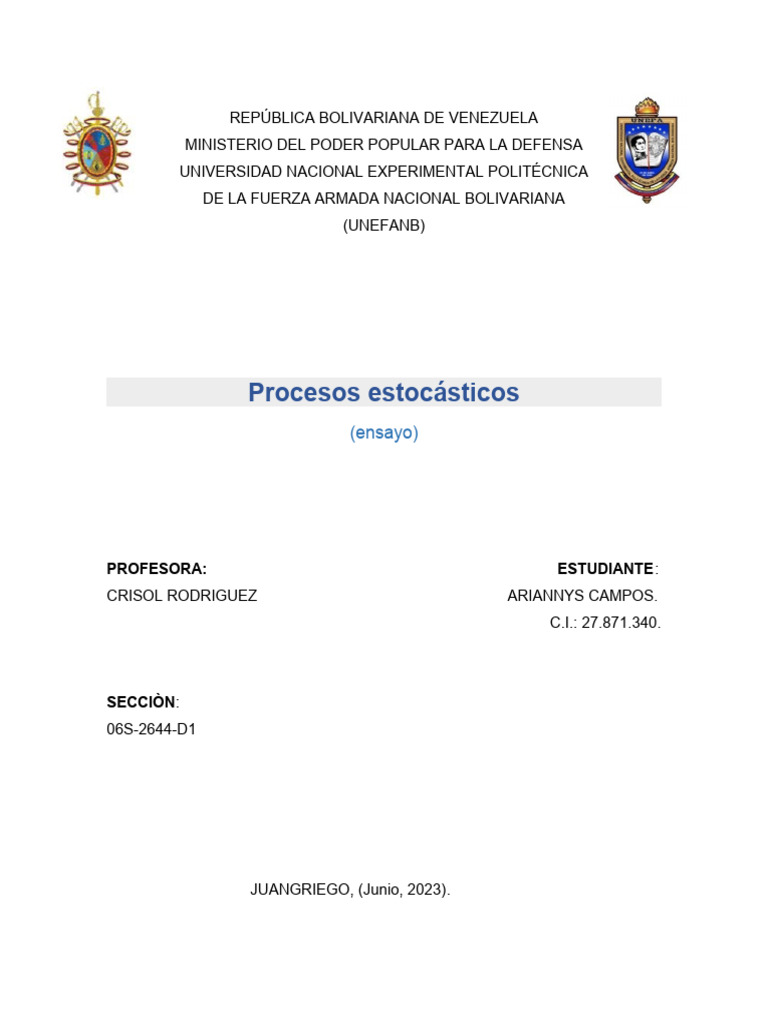 Procesos Estocásticos y Ruina del Jugador | PDF | Estocástico | Proceso ...