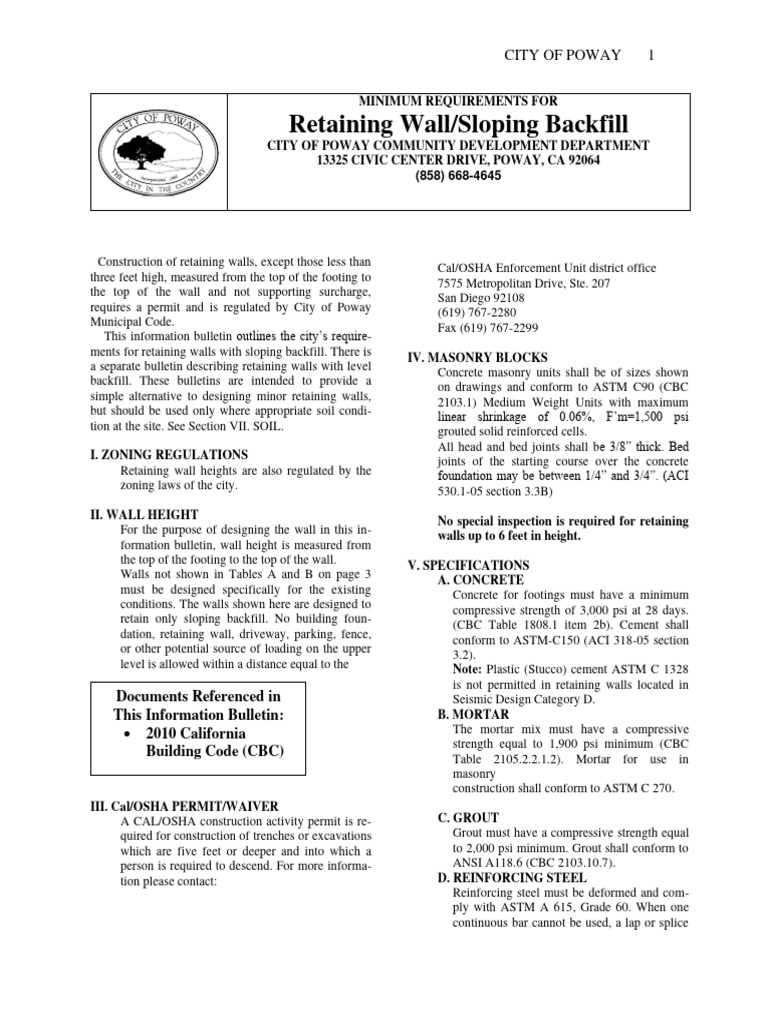 Poway Retaining Wall Permit Guidelines | PDF | Concrete | Masonry