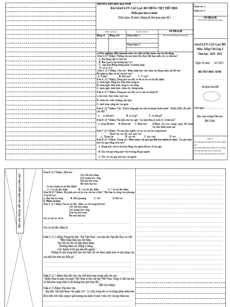 ĐỀ GLT việt LỚP ,3 2021-2022 | PDF