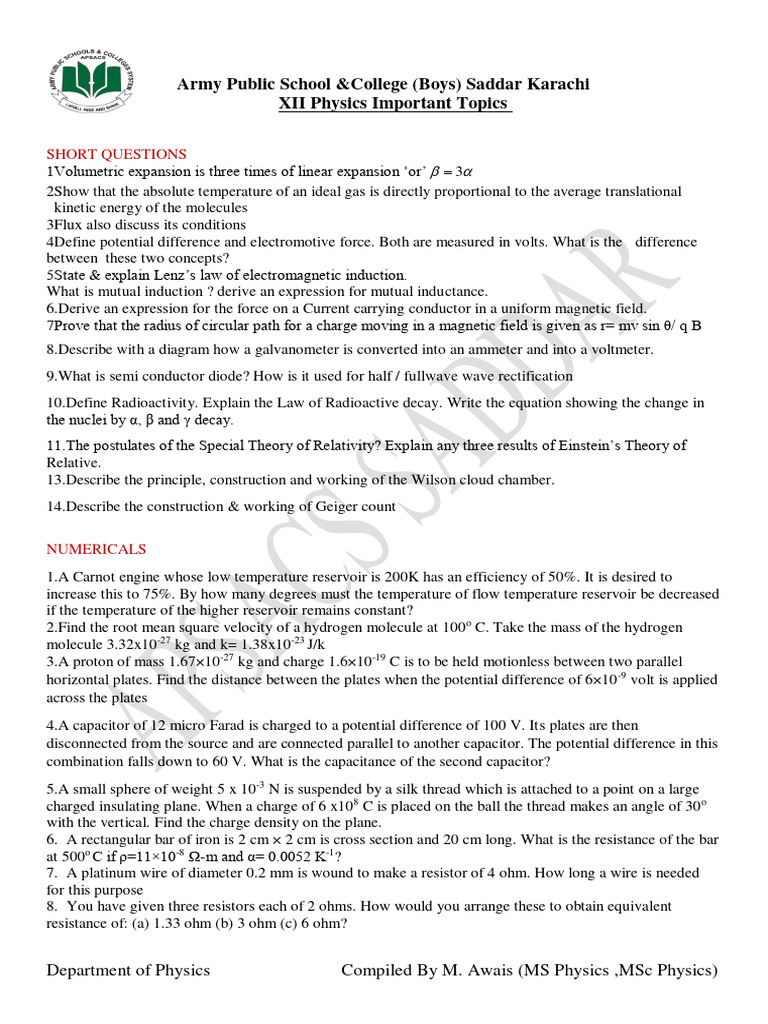 Important Physics Topics for XII Students | PDF | Electronvolt ...