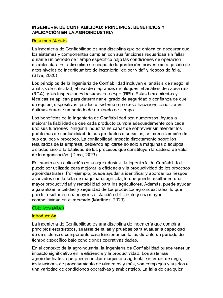 Estructura Trabajo II ALDAIR | PDF | Ingeniería de confiabilidad | Ingeniería