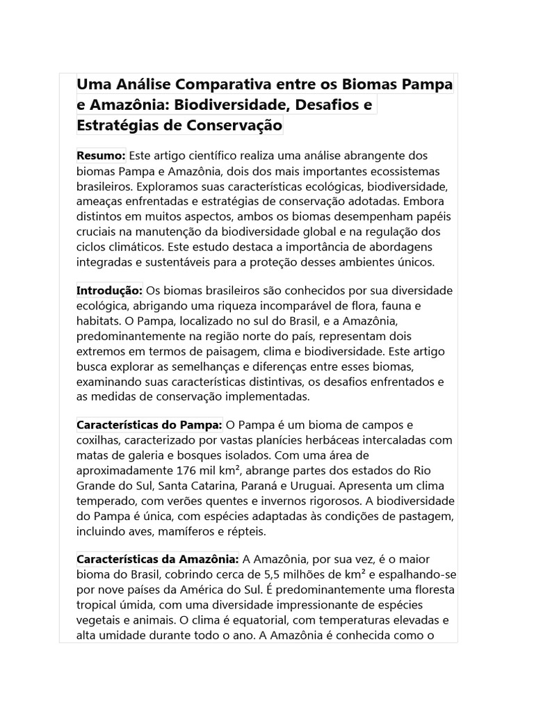 Uma Análise Comparativa Entre Os Biomas Pampa e Amazônia | PDF ...