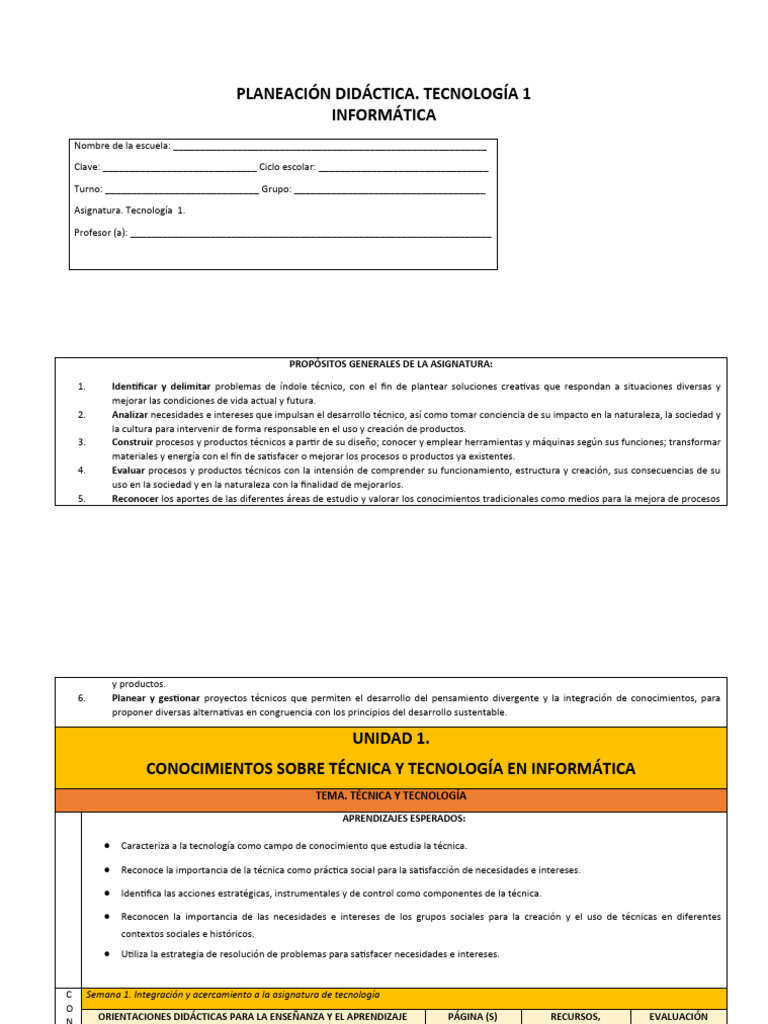 1 Planeación - Tecnología 1 - 2020 Informatica VF | PDF | Evaluación | Informática