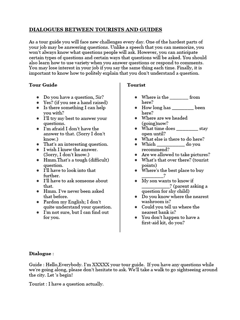 Dialogues Between Tourists and Guides | PDF | Question