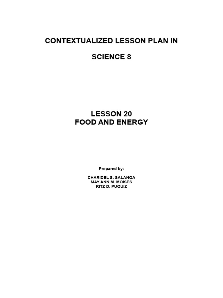 Science 8 Lesson Plan 20 Food and Energy | PDF | Food Web | Foods