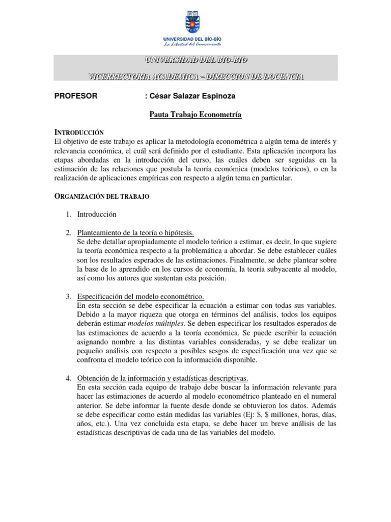 Guía de Trabajo de Econometría | PDF | Econometría | Mínimos cuadrados ...