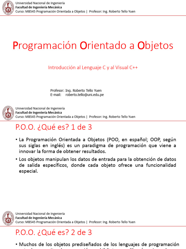 Semana1 MB545 Introducción A POO y Visual C | PDF | Programación orientada a objetos | Objeto ...