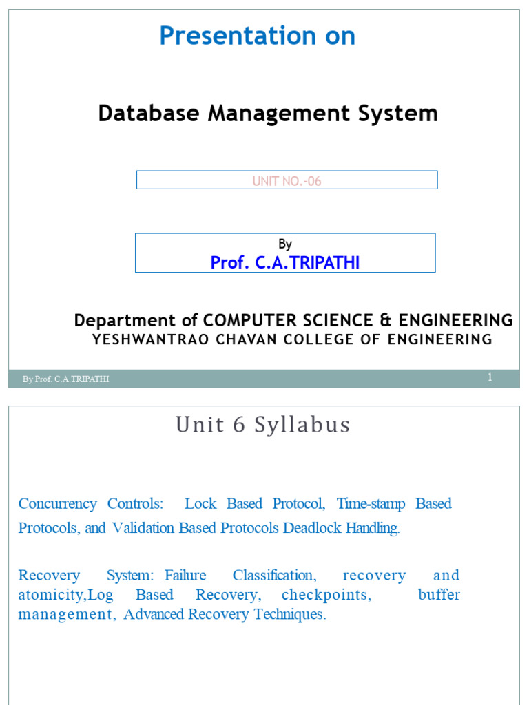 Unit-6 DBMS by Prof. C.A. Tripathi | Download Free PDF | Database ... Unit-6 DBMS by Prof. C.A. Tripathi | Download Free PDF | Database ...