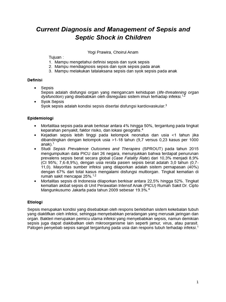 Current Diagnose and Management of Septic Shock in Children-Yogi ...
