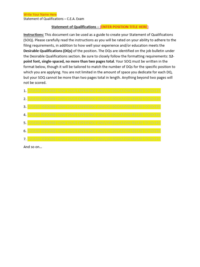 SOQ Guide for C.E.A. Exam Applicants | PDF