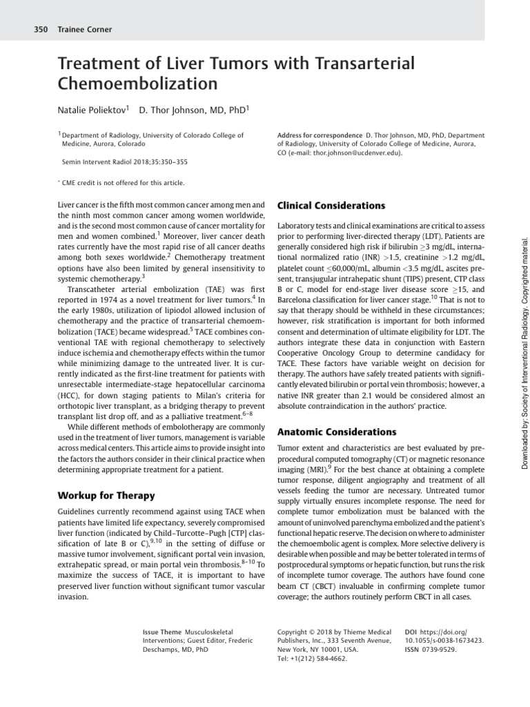 12-Treatment of Liver Tumors With Transarterial Chemoembolization | PDF | Cancer | Clinical Medicine