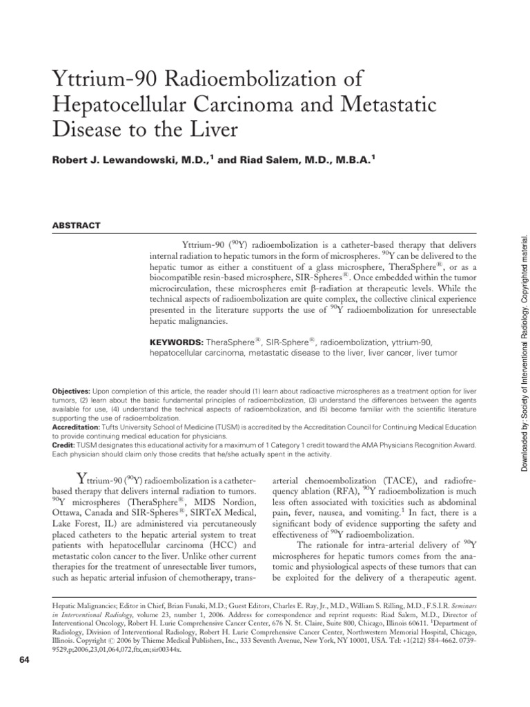 14-Yttrium-90 Radioembolization of Hepatocellular Carcinoma and Metastatic Disease | PDF ...
