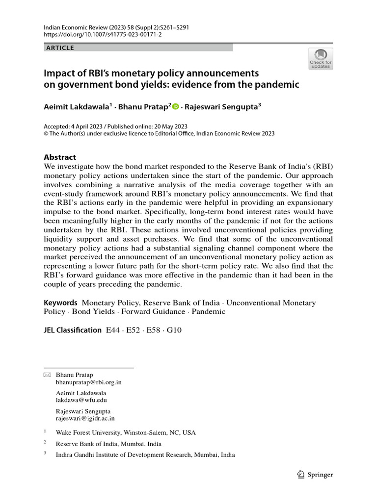 Impact of RBI's Monetary Policy Announcements On Government Bond Yields ...