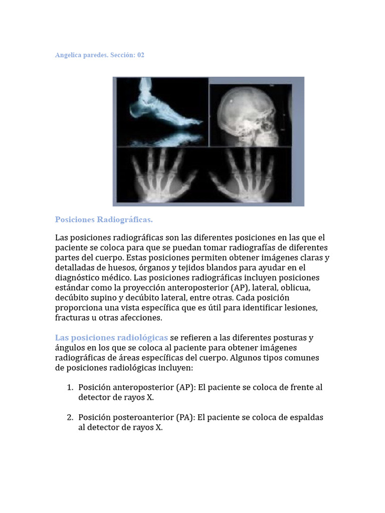 Posiciones Radiográficas | PDF | Rayo X | Medicina CLINICA