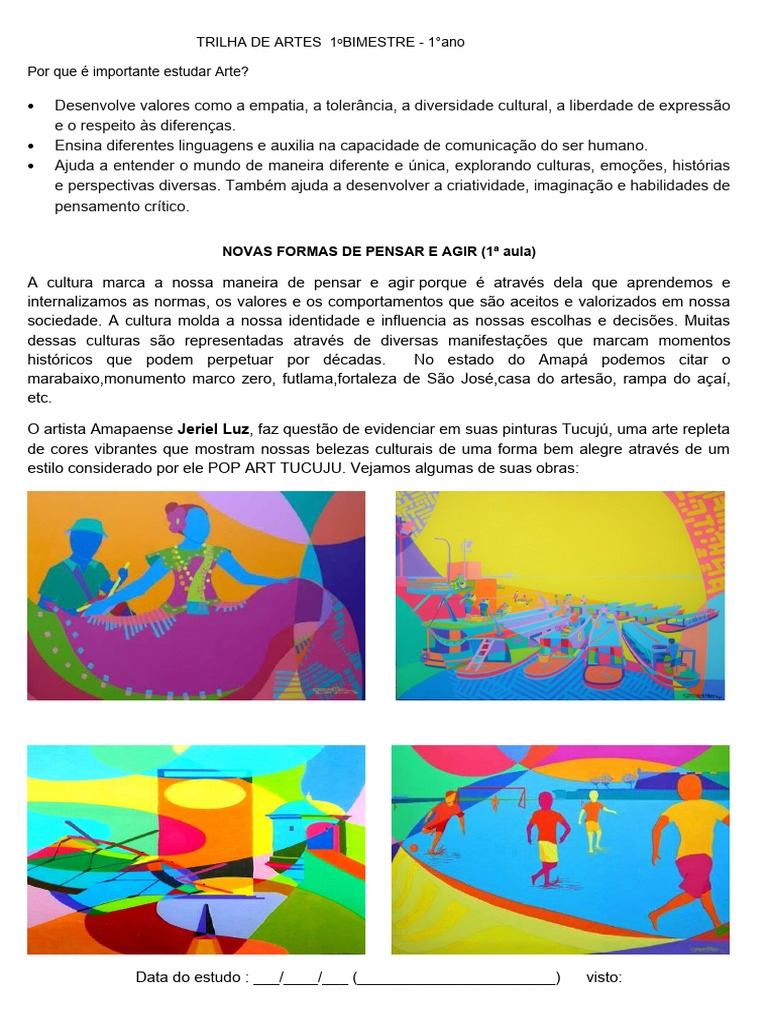 Trilha de Artes: 1º Bimestre 1º Ano | PDF | Pensamento | Mosaico